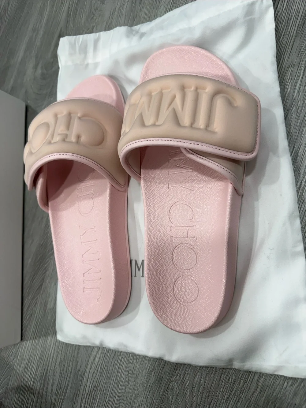 Jimmy Choo | Shoes | Jimmy Choo Pink Embossed Logo Slide Sandals | Poshmark